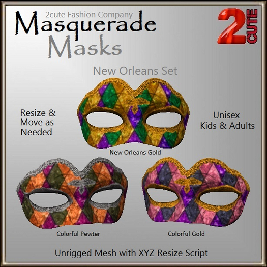 Second Life Marketplace - Masquerade Mask [2cute] New Orleans Set